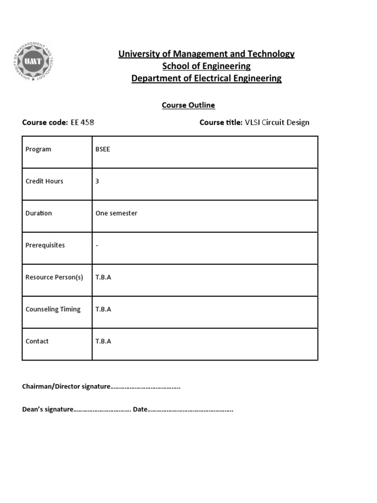VLSI Circuit Design Course - Outline | PDF | Cmos | Electronic Circuits
