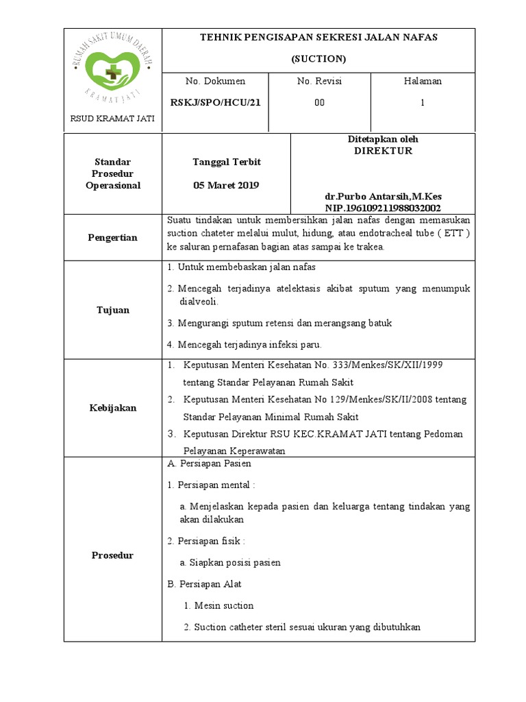 Prosedur Suction Jalan Nafas RSUD Kramat Jati | PDF