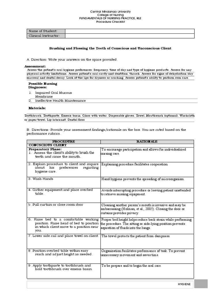 Brushing and Flossing The Teeth of Conscious and Unconscious Client ...