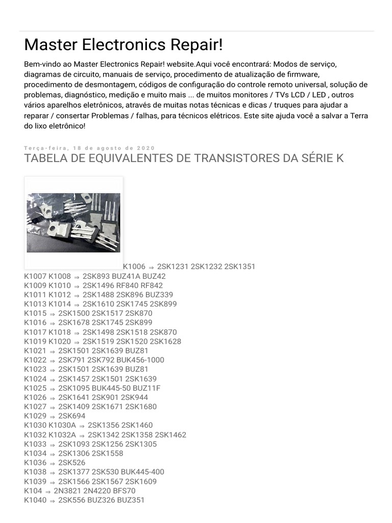 Tabela de Equivalentes de Transistores Da Série K | PDF | Informática y ...