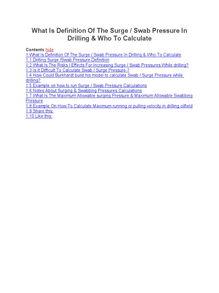 Drilling Surge/Swab Pressure Guide | PDF | Fluid Dynamics | Continuum ...