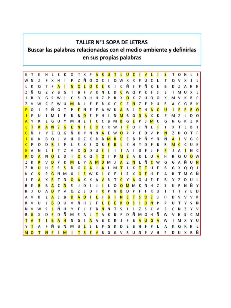 Sopa de Letras: Cuidado del Medio Ambiente | PDF | Residuos | Entorno ...