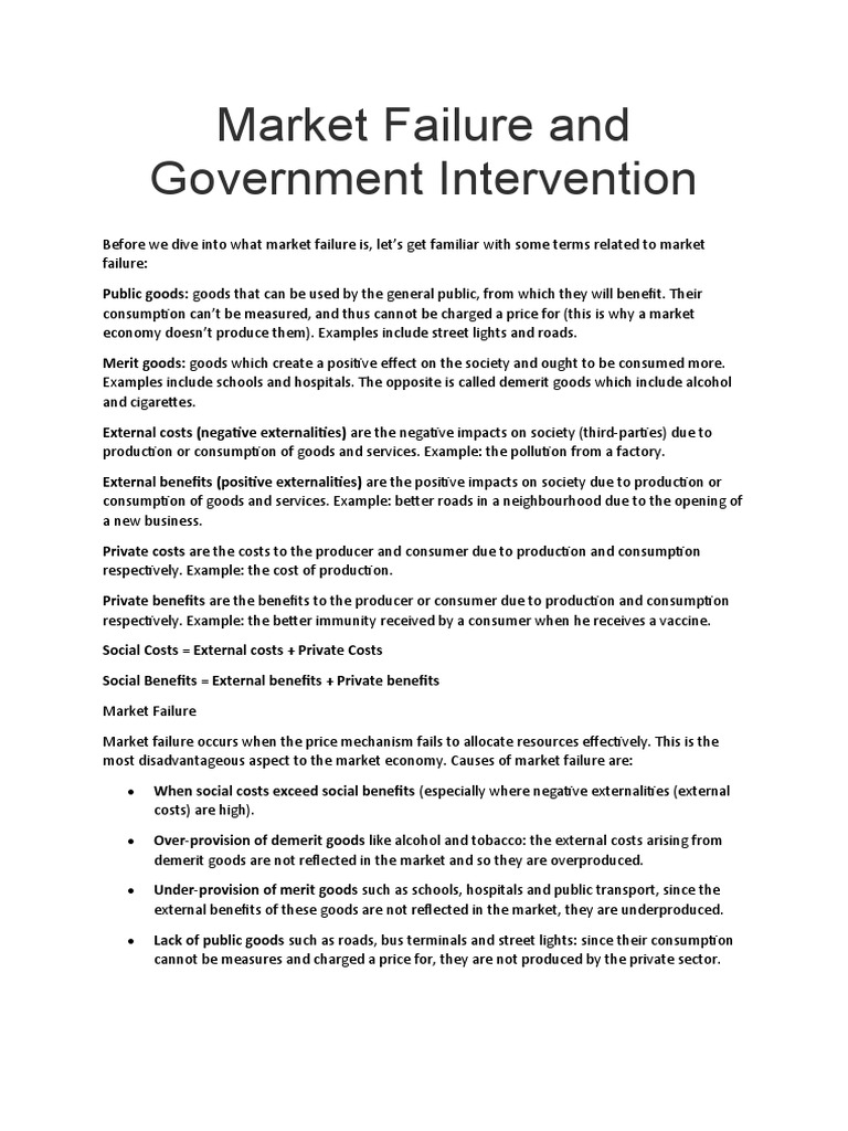 Igcse Economics Notes On Market Failure and Government Intervention ...