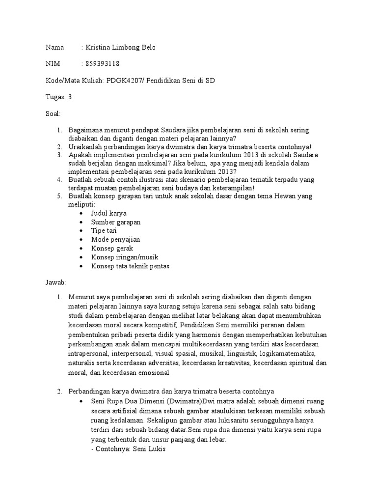 Pendidikan Seni Di SD Tugas 3 | PDF