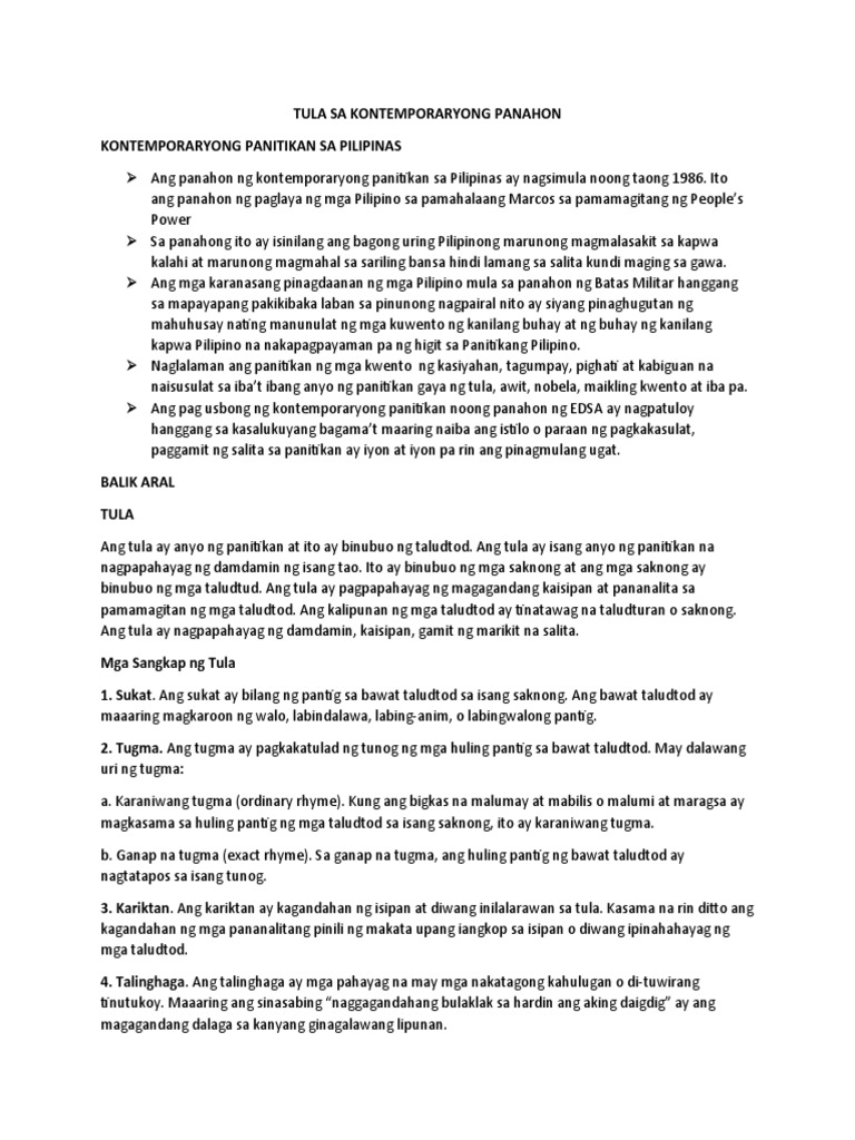 Panitikan Group 3 Tula Sa Kontemporaryong Panahon | PDF