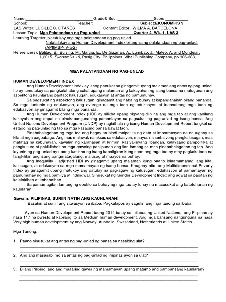 AP 9, Quarter 4, Week 1, Las 3 | PDF