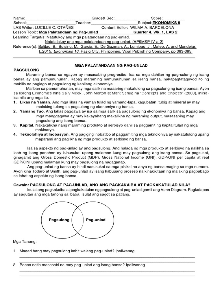 AP 9, Quarter 4, Week 1, Las 2 | PDF