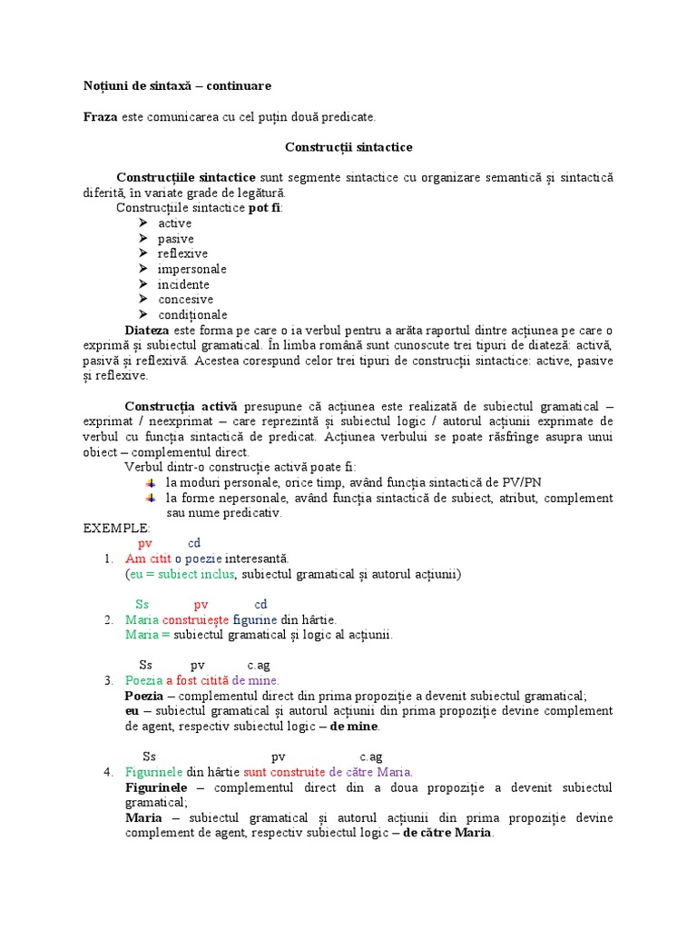 Construcții Sintactice - Active Și Pasive | PDF