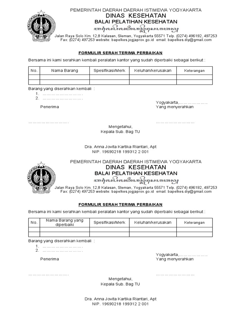 Formulir Serah Terima Perbaikan | PDF