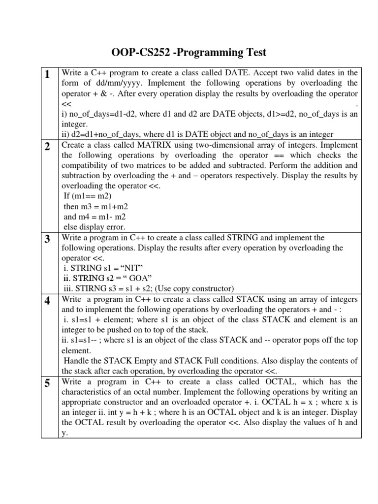OOP-CS252 - Programming Test 1 | PDF | C++ | Matrix (Mathematics)