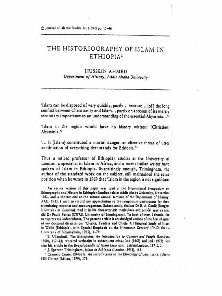 The Historiography of Islam in Ethiopia - Hussein Ahmed | PDF