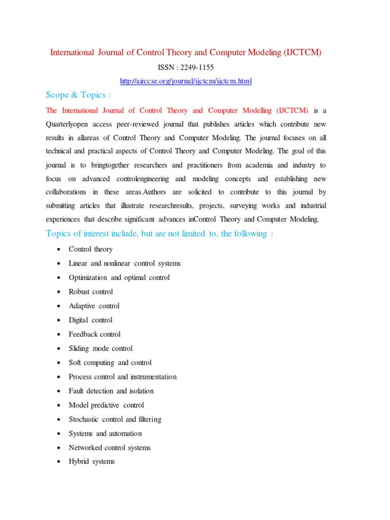 International Journal of Control Theory and Computer Modeling (IJCTCM ...