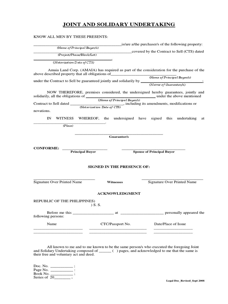 Joint and Solidary Undertaking Form | PDF | Legal Documents | Contract Law