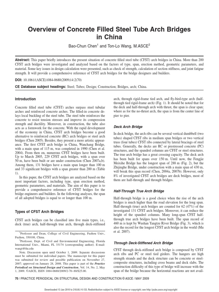 Overview of Concrete Filled Steel Tube Arch Bridges | PDF | Bridge ...