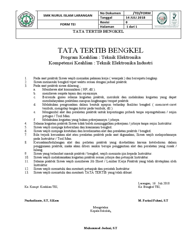 14-TEI-FORM Tatib Bengkel | PDF
