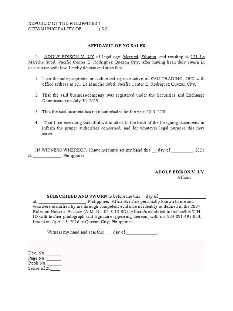 Affidavit of No Sales | PDF