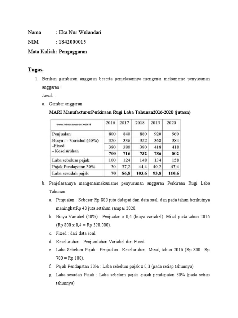 Tugas Penganggaran 1 (Eka Nur Wulandari) | PDF