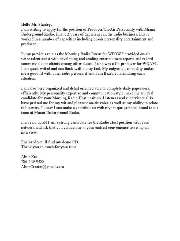 Broadcast Cover Letter | PDF