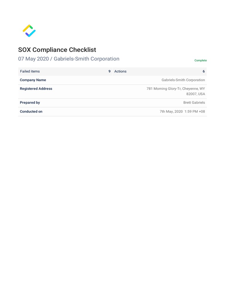 Sox Compliance Checklist Sample Audit Report | PDF | Audit | Accounting ...