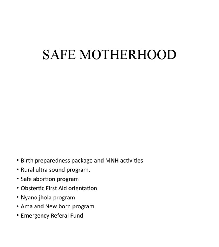 Safe Motherhood Programs Overview | PDF