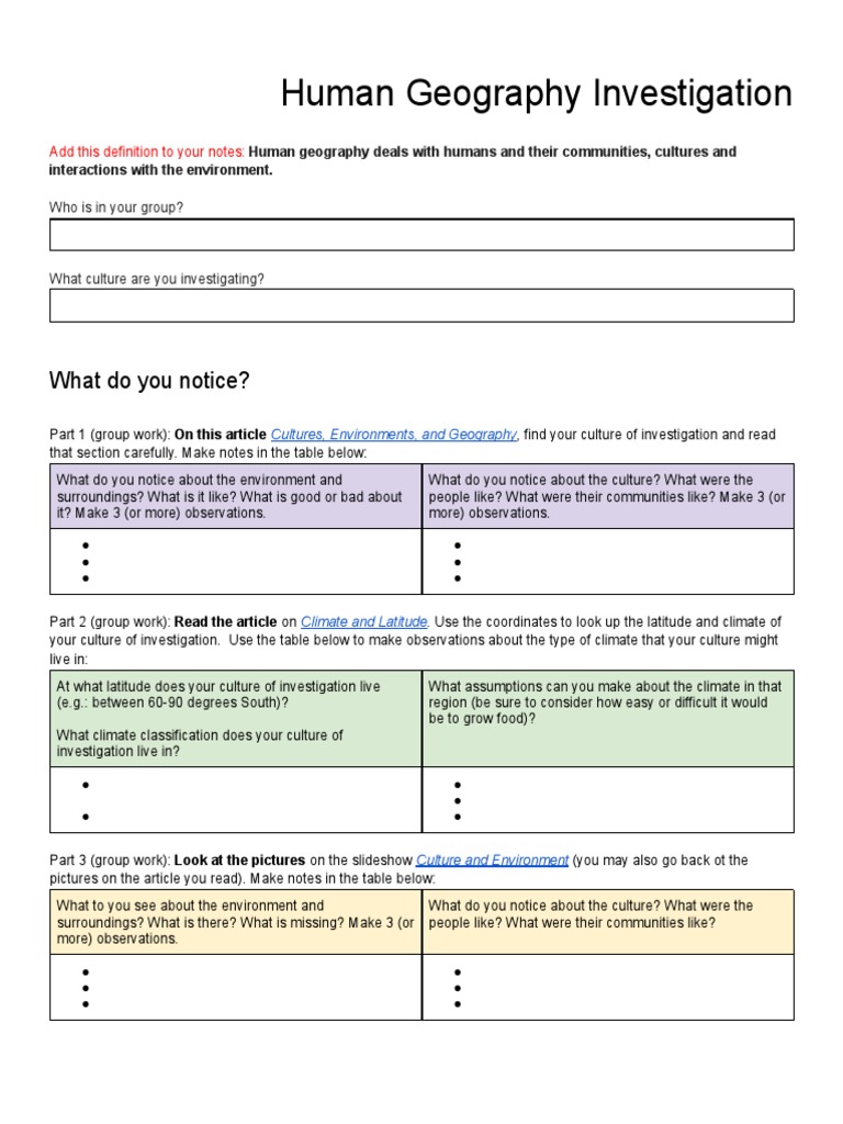 Human Geography Culture Investigation Guide | PDF | Natural Environment ...