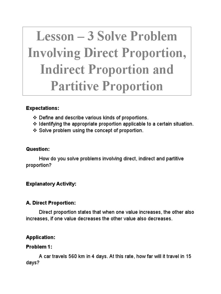 Lesson - 3 Solve Problem Involving Direct Proportion, Indirect ...