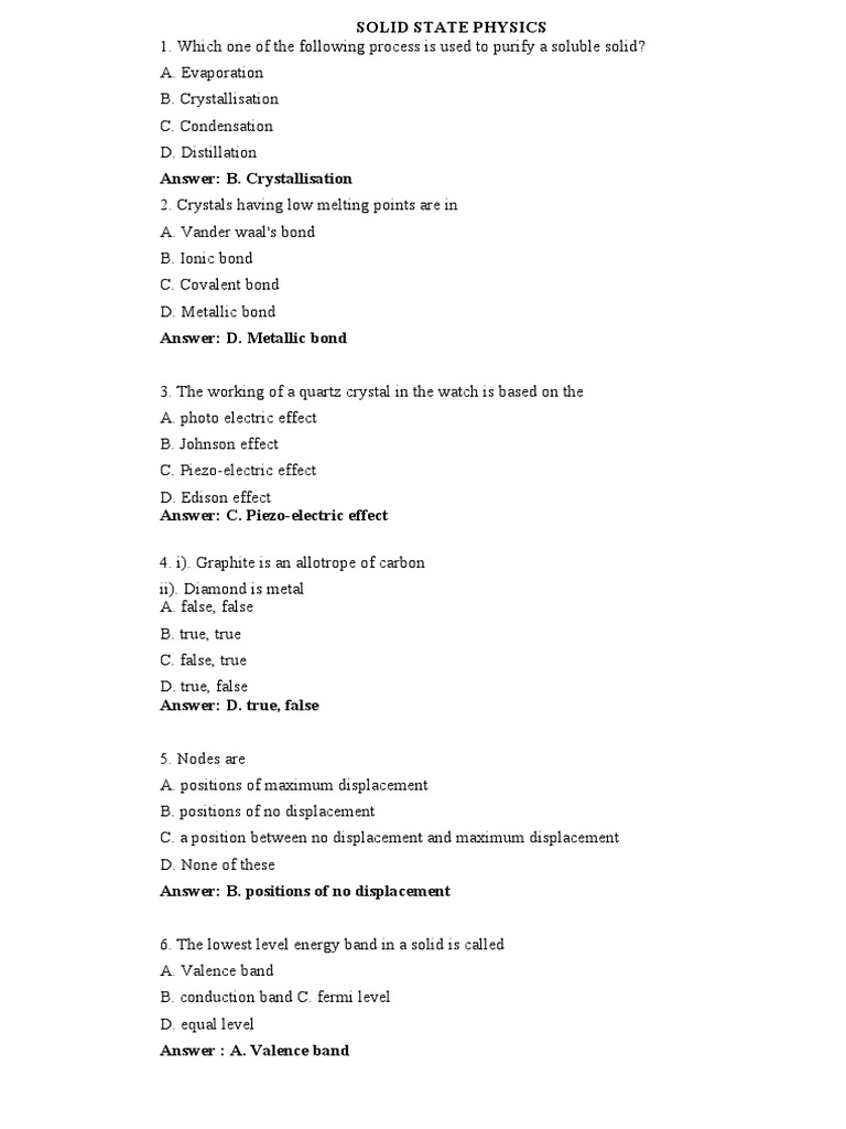 Solid State Physica - MCQ | PDF | Electrical Resistivity And Conductivity | Semiconductors