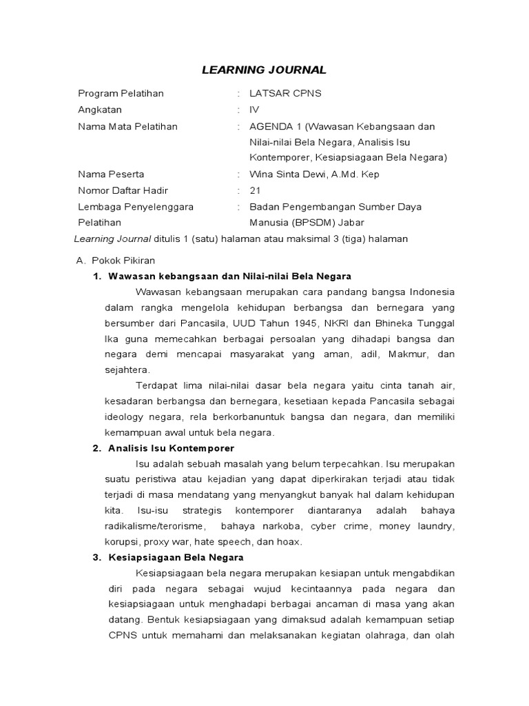 Format Learning Journal - LATSAR CPNS | PDF