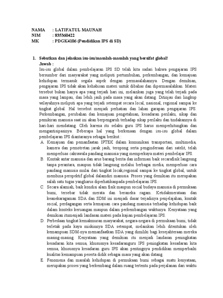 Tugas 2 PDGK4106 (Pendidikan IPS Di SD) | PDF