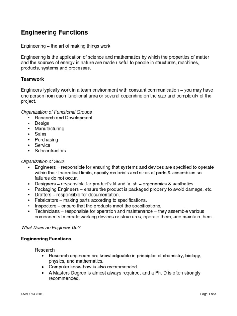 Engineering Functions: Teamwork | PDF | Engineer | Engineering