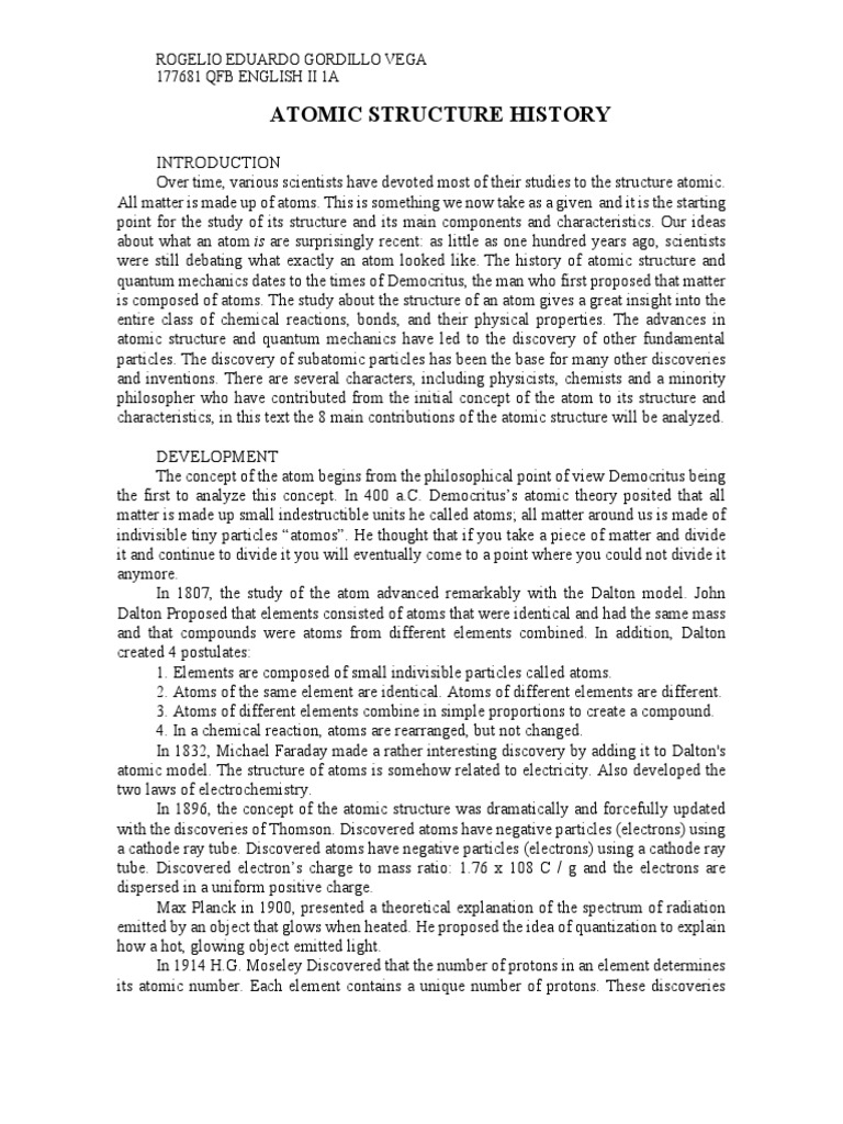 Evolution of Atomic Structure Theory | PDF | Atoms | Electron