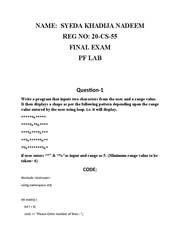 20-Cs-55 Final PF Lab | PDF | Parameter (Computer Programming) | Subroutine