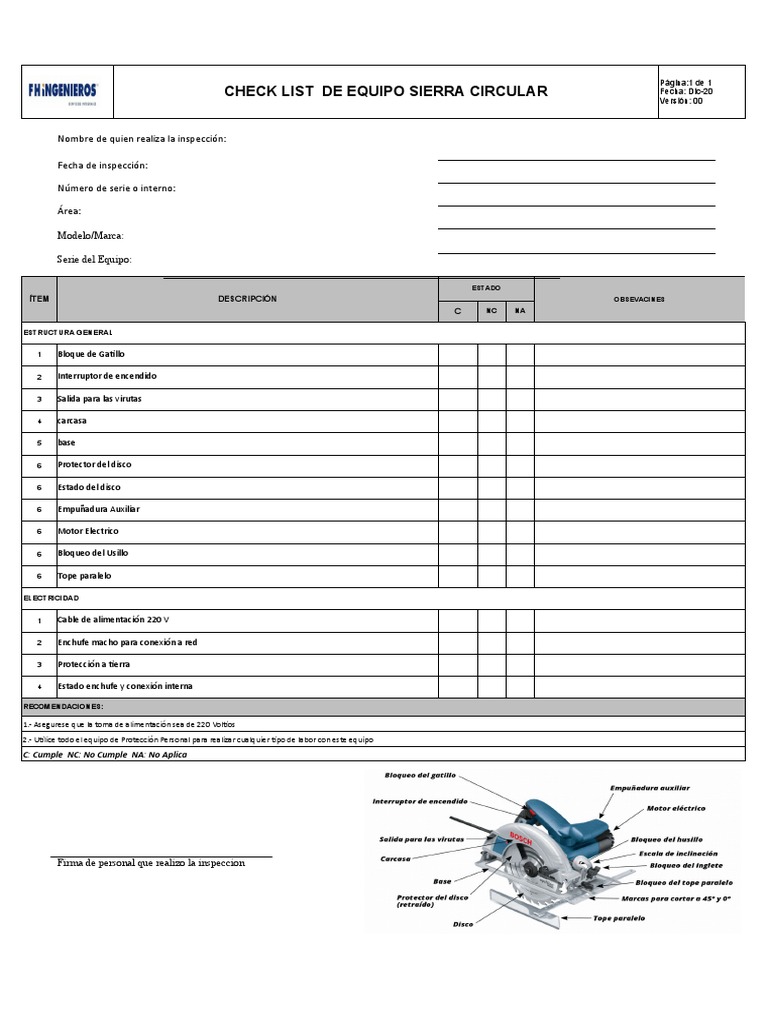 Check List Sierra Circular | PDF