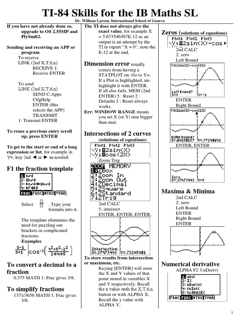 TI-84 Skills For The IB Maths SL: Zeros ( | PDF | Polynomial | Equations