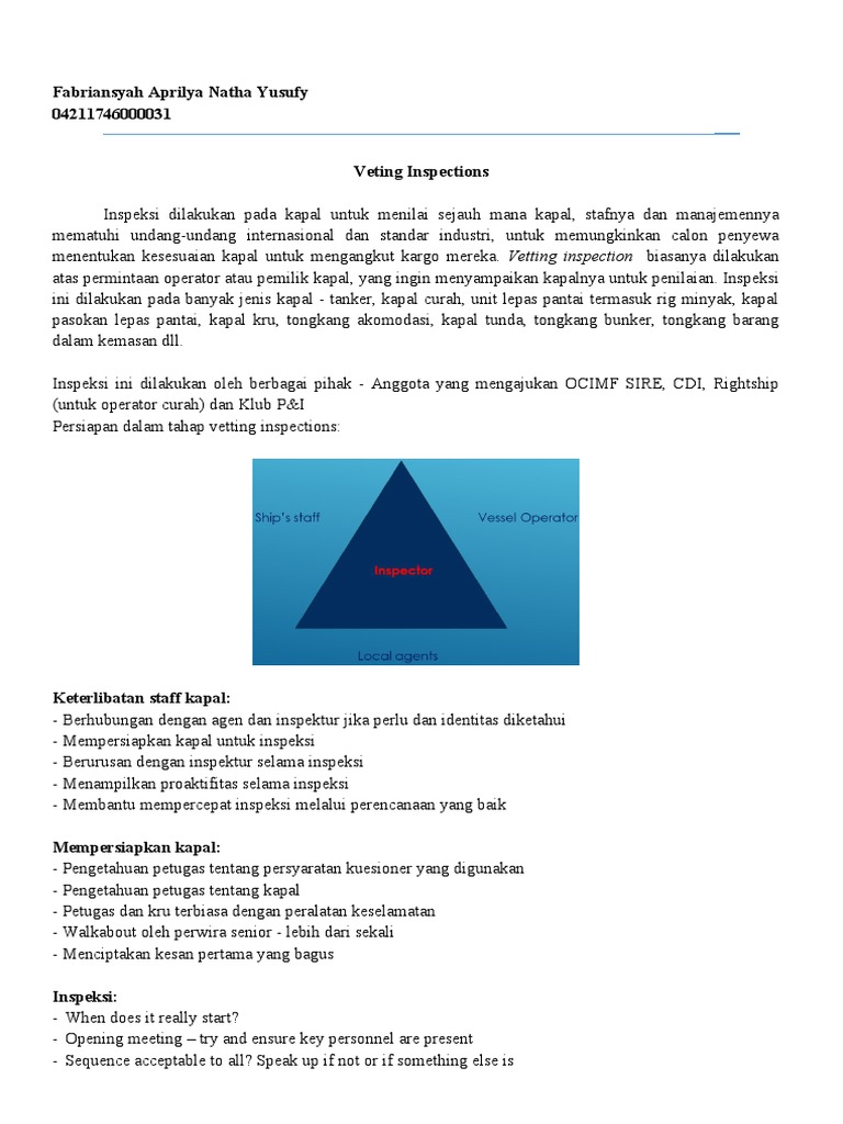 Proses Vetting Inspections Kapal | PDF