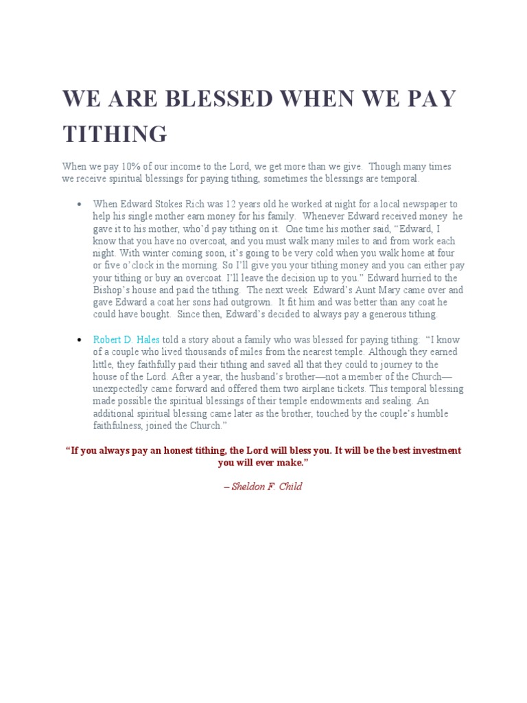 Temporal and Spiritual Blessings of Paying Tithing: Two Inspiring ...