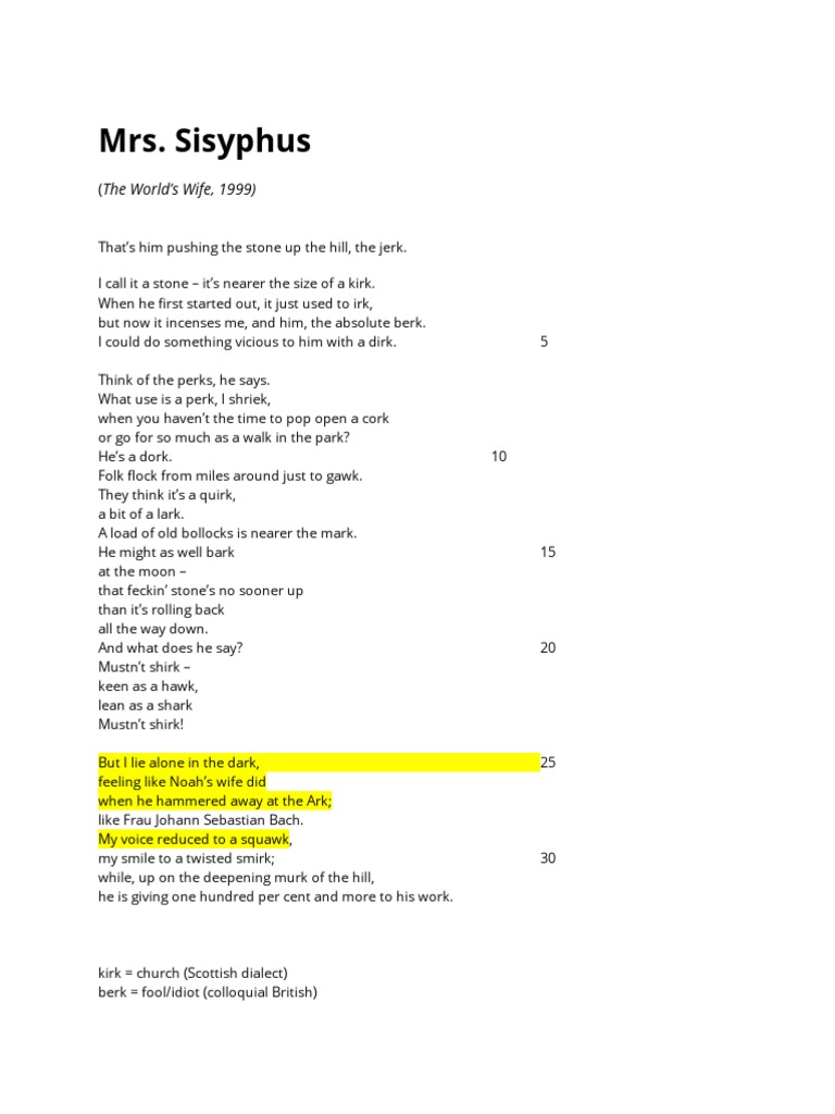 Mrs Sisyphus | PDF | Poetry | Linguistics