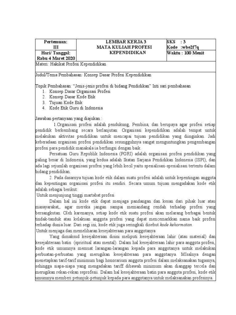 Profesi Kependidikan dan Kode Etik | PDF