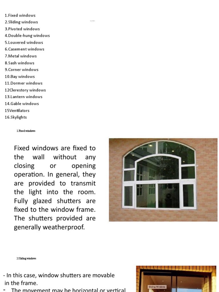 Types of Windows | PDF | Window | Architectural Elements