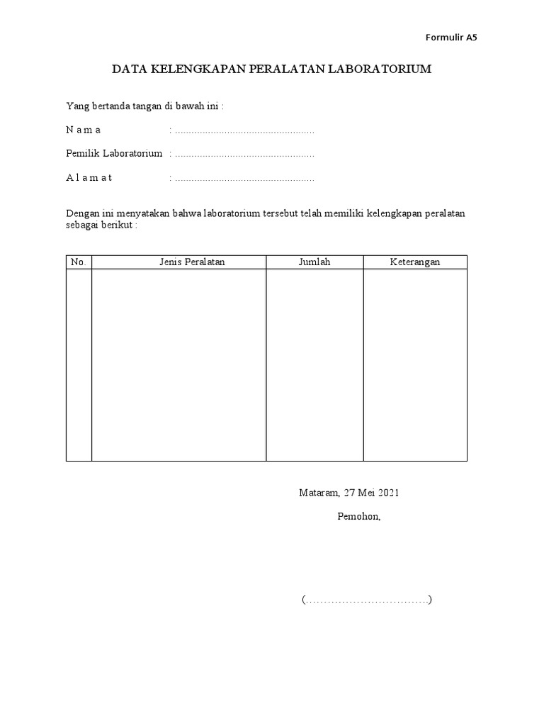 Formulir Data Peralatan Lab | PDF