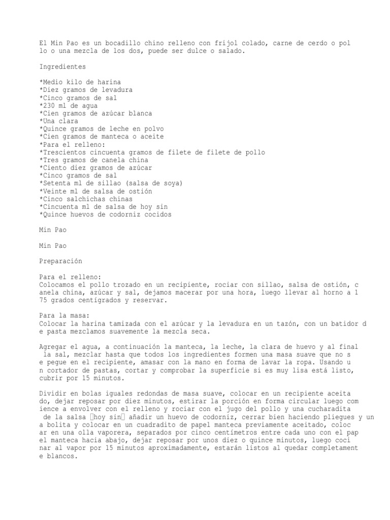 Receta de Min Pao: Paso a Paso | PDF