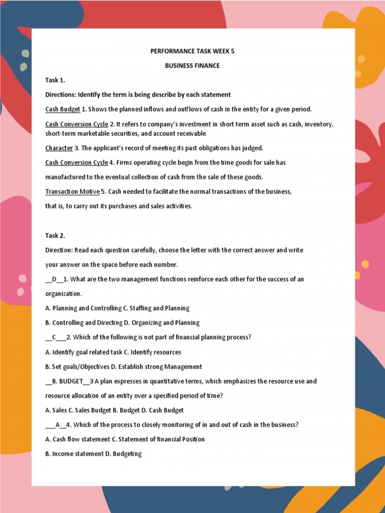 Performance Task Week 5 | PDF | Working Capital | Inventory