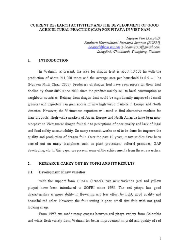 Current Research Activities and The Development of Good Agricultural ...