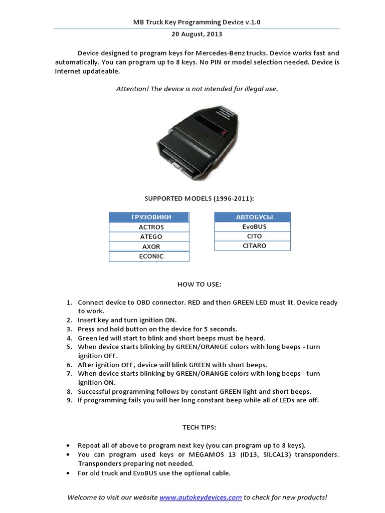 MB Truck Key Programming Device v.1.0 Eng | PDF