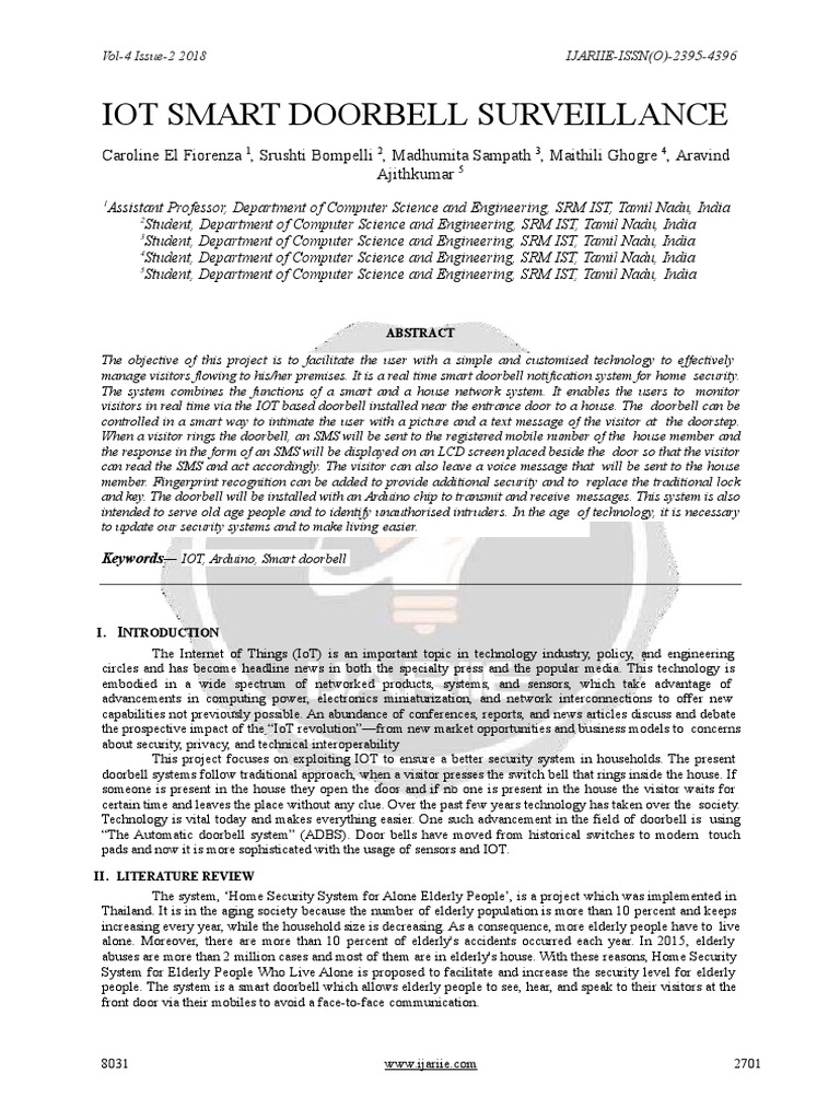 An Insightful Overview of an IOT Based Smart Doorbell Surveillance ...