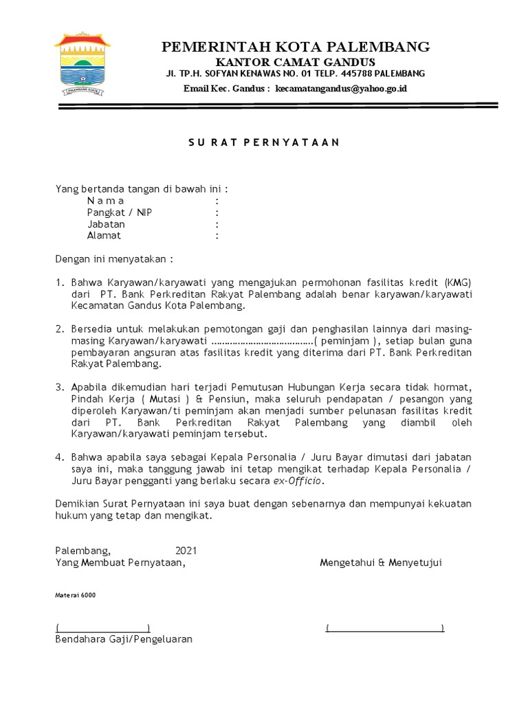Form KMG Kec. Gandus Terbaru Surat Pernyataan Pinjaman | PDF | Karier & Perkembangan