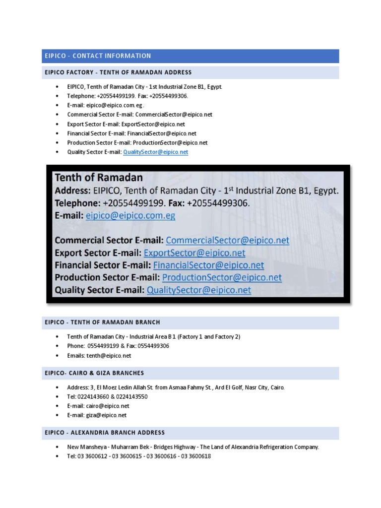 EIPICO Contact Information and Addresses | PDF | Business