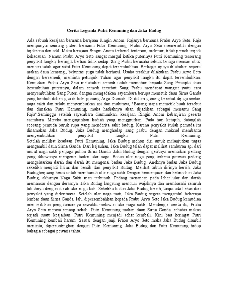 Cerita Legenda Putri Kemuning Dan Jaka Budug | PDF