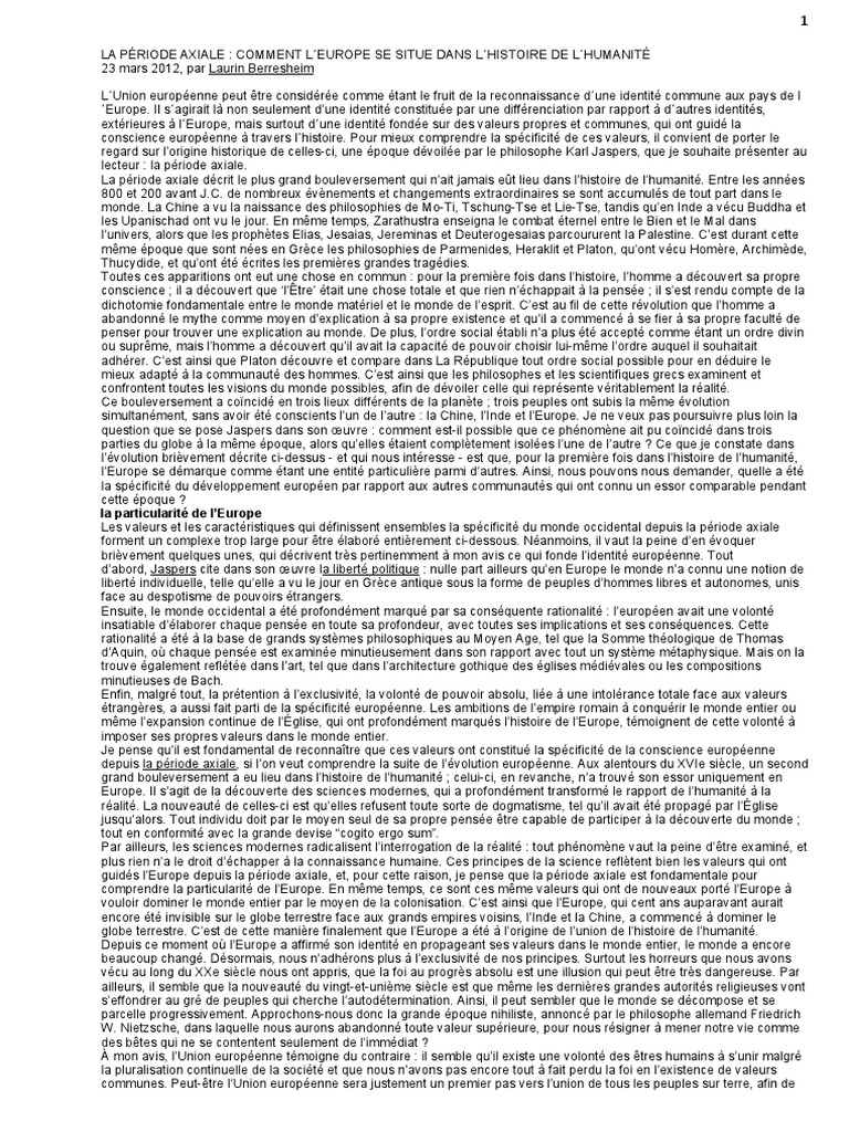 L'Europe et la période axiale historique | PDF | Noûs | Monde occidental