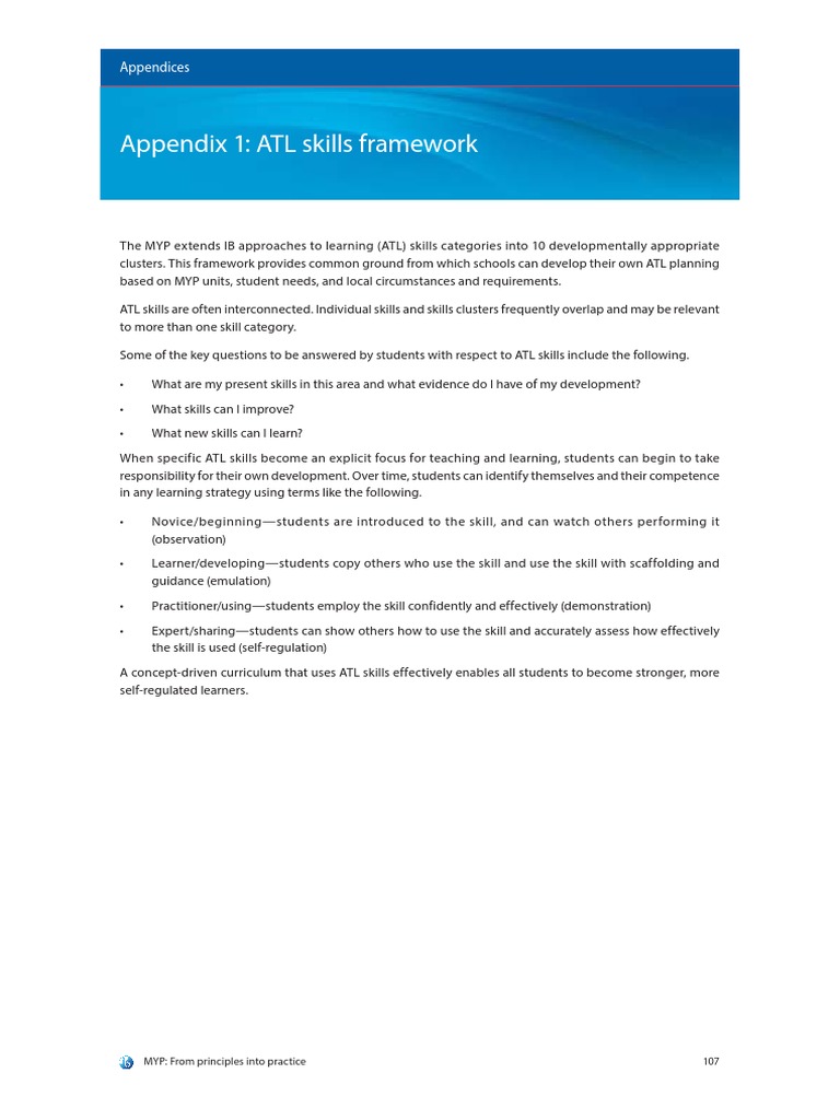 ATL Skills Framework Extract From MYP From Principles Into Practice ...